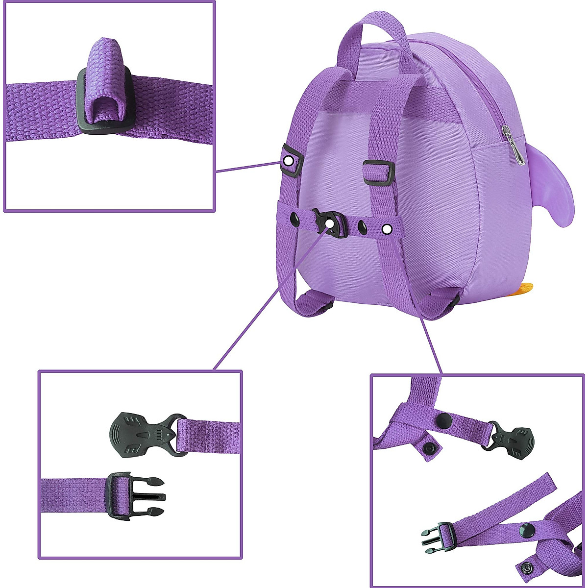 EPLAZA Toddler Leashes Penguin-Like Backpacks with Anti Lost Wrist Link Wristband for 3 to 5 Years Kids Girls Boys Safety (Penguin Light Purple)
