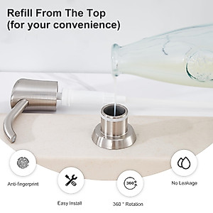 GAGALIFE Built in Sink Soap Dispenser or Lotion Dispenser for Kitchen Sink, Brushed Nickel ABS Pump Head, with 13 Ounce Large PET Soap Bottle