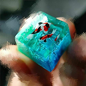 Resin Keycaps, Handmade Resin Keycap Koi Fish Backlit Resin Spacebar Keycap for Cherry MX RGB Switch Gaming Mechanical Keyboards DIY Replace