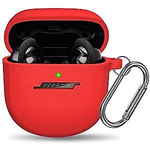 YIPINJIA Case for Bose QuietComfort Earbuds II 2022, Soft Silicone Scratch Proof & Shockproof Protective Skin Sleeve Cover Compatible with Bose QuietComfort Earbuds 2 with Keychain - Red