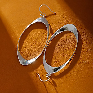 SA SILVERAGE Earrings for Women, 925 Sterling Silver Lightweight Teardrop Earring Large Oval Hoops High Polished Statement Ear Rings Jewelry Gift