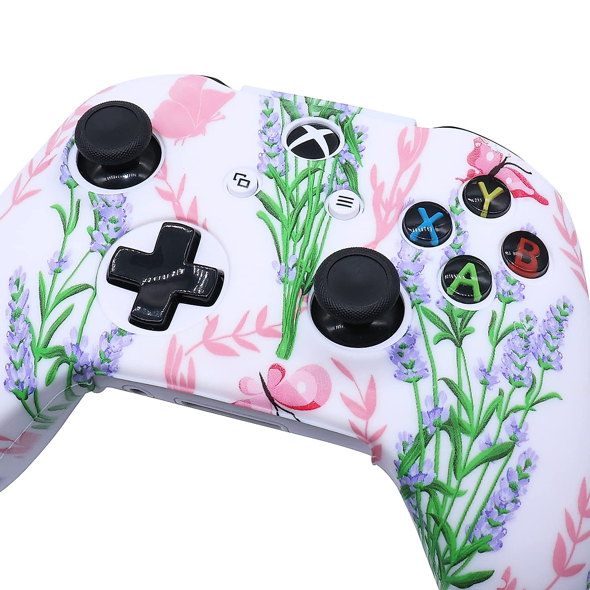 RALAN Pink Controller Skins for Xbox One, Silicone Controller Cover Skin Protector Compatible for Xbox Ones Controller (Pink Pro Thumb Grip x 2,Cat + Skull Cap &Cover Grip x 2) Blue Butterfly Pink