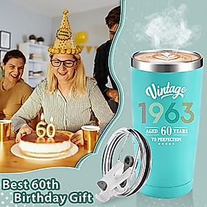 BdayPtion 60th Birthday Gifts for Men Women, Happy 60 Year Old Birthday Party Gift, 60th Bday Gift for Him or Her, Sixty Birthday Present, 20oz Light Green Tumbler Cup
