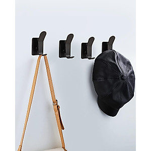 UEMUSI Towel Hooks, Stainless Steel Adhesive Hooks Heavy Duty, 4 Pack Bathroom Hooks for Hanging Towel Coat Hat, Wall Hooks Stick on Bathroom Kitchen and Bedroom, No Drilling Sticky Hooks, Black