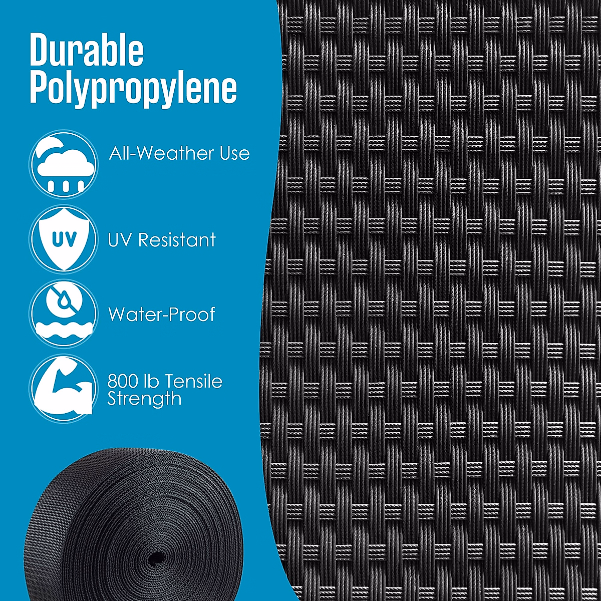 Lawn Chair Webbing, Webbing 2 Inch, Nylon Straps 2 Inch Wide, Strapping for Upholstery, Seat Belt, Seatbelt, Bags, Climbing, Firefighter, Tubular, Polypropylene, Black, 25 Yards