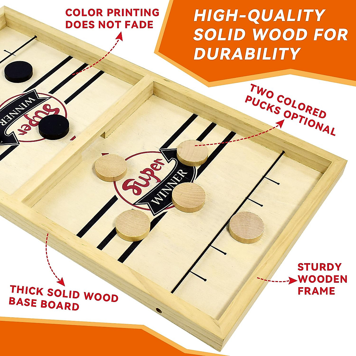 BAKAM Super Fast Sling Puck Game, Portable Table Hockey Game for Kids and Adults, Tabletop Slingshot Games Toys for Boys and Girls, Desktop Sport Board Game for Family Game Night Fun (Large Winner)