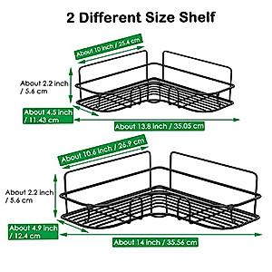 SlimmKISS Corner Shower Caddy Shelf Organizer, Adhesive Bathroom Basket with Movable Hooks, Shower Shelf Wall Mounted Organizer for Bathroom, Toilet, Kitchen and Dorm,4-Pack