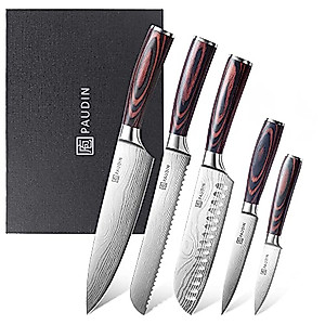 PAUDIN Kitchen Knife Set, Ultra Sharp Knife Set with Pakkawood Handle, High Carbon Stainless Steel Knives Set for Kitchen, 5 Piece Chef Knife Set Come with Gift Box