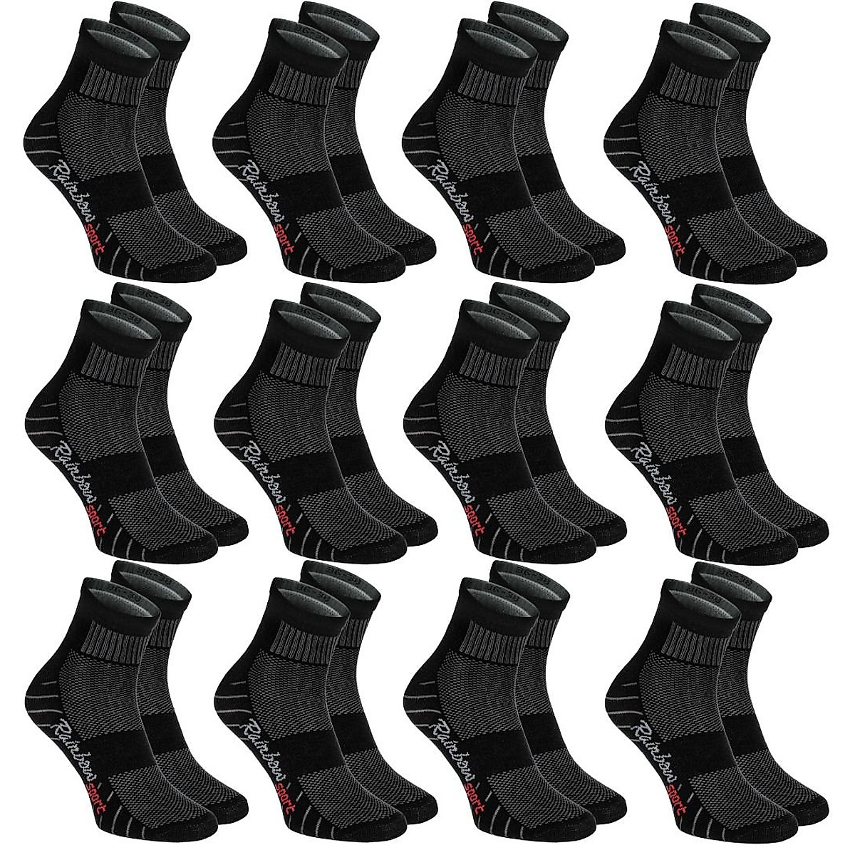 12 pairs of Black Athletic Socks: Running, Cycling, Fitness, Breathing Cotton S