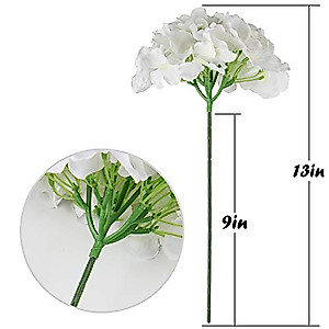 Flojery Silk Hydrangea Heads Artificial Flowers Heads with Stems for Home Wedding Decor,Pack of 10 (White)