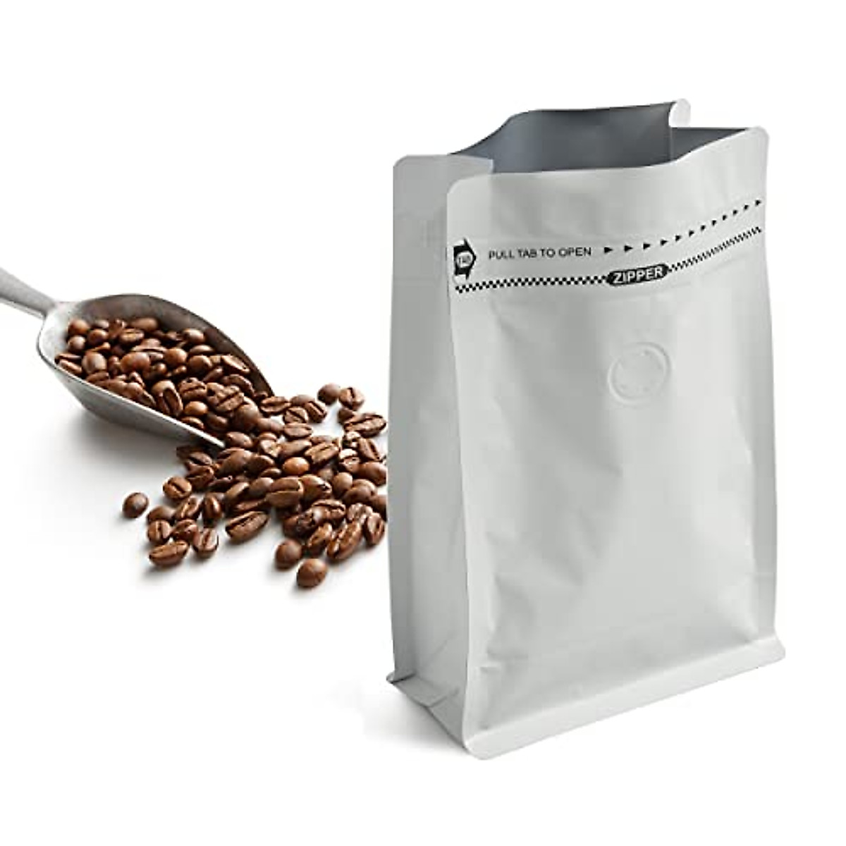 12oz 100pcs High Barrier Wihite Coffee Bags with Aluminum Foil Liner, Resealable Coffee Pouches with Degassing Valve, Ziplock Food Storage Bags with Pull Tape, 12oz/0.75lb/340gram, Pack of 100