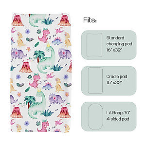 HawSkgFub Girls Dinosaur Changing Pad Cover for Baby Pink Purple, Dino Animal Tropical Diaper Change Table Covers, Ultra Soft Stretchy Breathable Safe Snug Fitted Changing Mat Sheets Fit 32"/34" x 16"