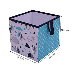 Bacati – Small Storage Tote Woodlands Animals Aqua/Navy/Grey 10X 10 X 10 inches