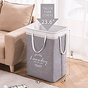 YOUDENOVA 72L Large Laundry Hamper Basket with Detachable Brackets and Handle,Collapsible Storage Basket with Removable Liner Bag for Bedroom,Bathroom Clothing and Toys Organization,Grey