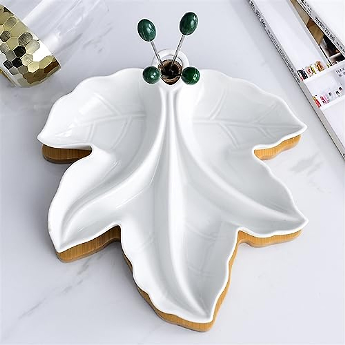 Snack Bowls Porcelain Divided Appetizer Tray Reusable 4 Sections Candy Snack Salad Dessert Dried Fruit Nut Plate White Dinnerware (Color : A, Size : Large)