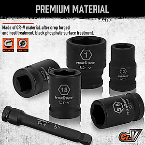 HORUSDY 1/2" Drive Impact Socket Set, 24-Piece Shallow Standard SAE (7/16"-1") and Metric (13-24mm) Size, 6 Point, Cr-V, with 1/2-Inch Drive Ratchet Handle, Drive Extension Bar