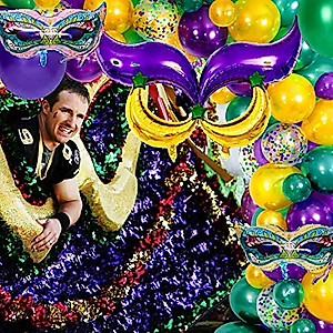 114 PCS Mardi Gras Balloons Party Decoration Large Sized Mardi Gras Mask Foil Balloons Moon Star Foil Balloons for Mardi Gras Birthday Baby Shower Masquerade New Orleans Party