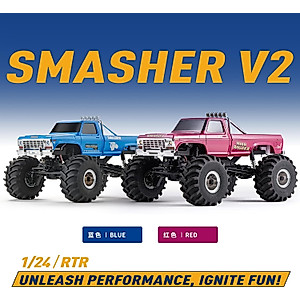 EAZYRC X FMS Fcx24 Smasher 1/24 RC Crawler RTR, RC Monster Truck 4x4, 8+ kph 2-speeds Transmission Off-Road with Battery,USB Charger and 2.4Ghz Remote Control for Adult (Blue)