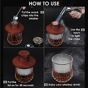 SMOKEOLOGIST Whiskey, Cocktail, and Old Fashioned Smoker Kit with Torch – Includes 8 Unique Natural Wood Flavors, Luxury Wooden Box Gift Packaging, Premium Butane Torch (Butane Fuel not Included)