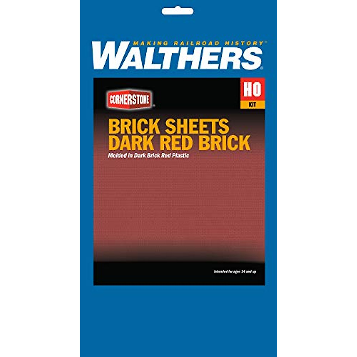 Walthers Cornerstone HO Scale Model Brick Sheet, 4 X 9-3/4" 10.1 X 24.7cm, Dark Red