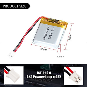 AKZYTUE 3.7V 600mAh 772930 Lipo battery Rechargeable Lithium Polymer ion Battery Pack with PH2.0mm JST Connector