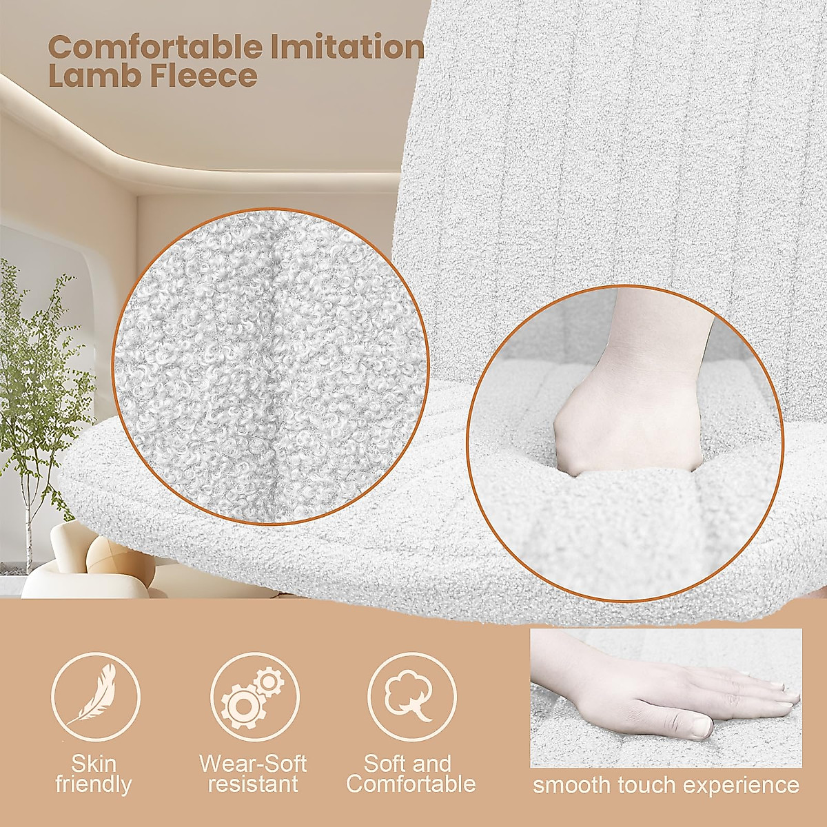 Kadunmina Armless Office Desk Chair with Wheels, Modern Swivel Computer Task Chair Comfortable Adjustable Wide Seat Vanity Chair for Home, Bedroom, Make Up(White)