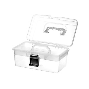 QWORK Clear Empty First Aid Storage Box with Removable Tray and Locking Latch - Plastic Storage Case Large Capacity Multifunctional Organizer for Jewelry, Makeup, and Crafts Supplies, 5"H x 6"W x 10"L