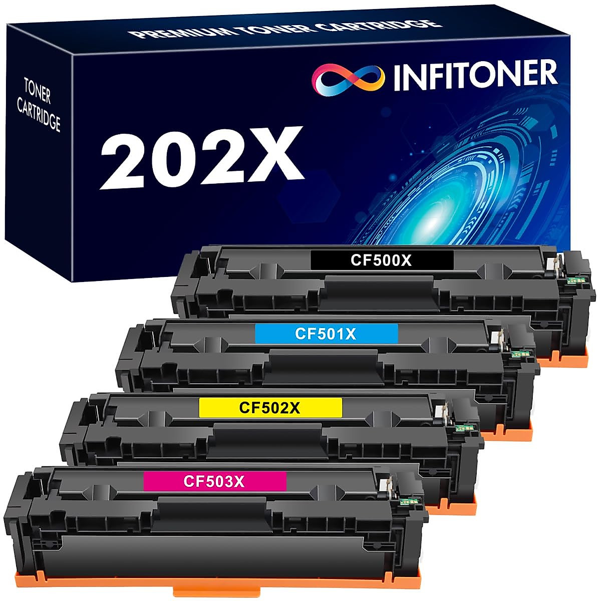 INFITONER 202X 202A Toner Cartridge 4 Pack Compatible Replacement for HP 202X 202A CF500A CF500X Color Pro MFP M281fdw M281cdw M254dw M254nw M281fdn M254 M281 Printer Ink (Black Cyan Magenta Yellow)