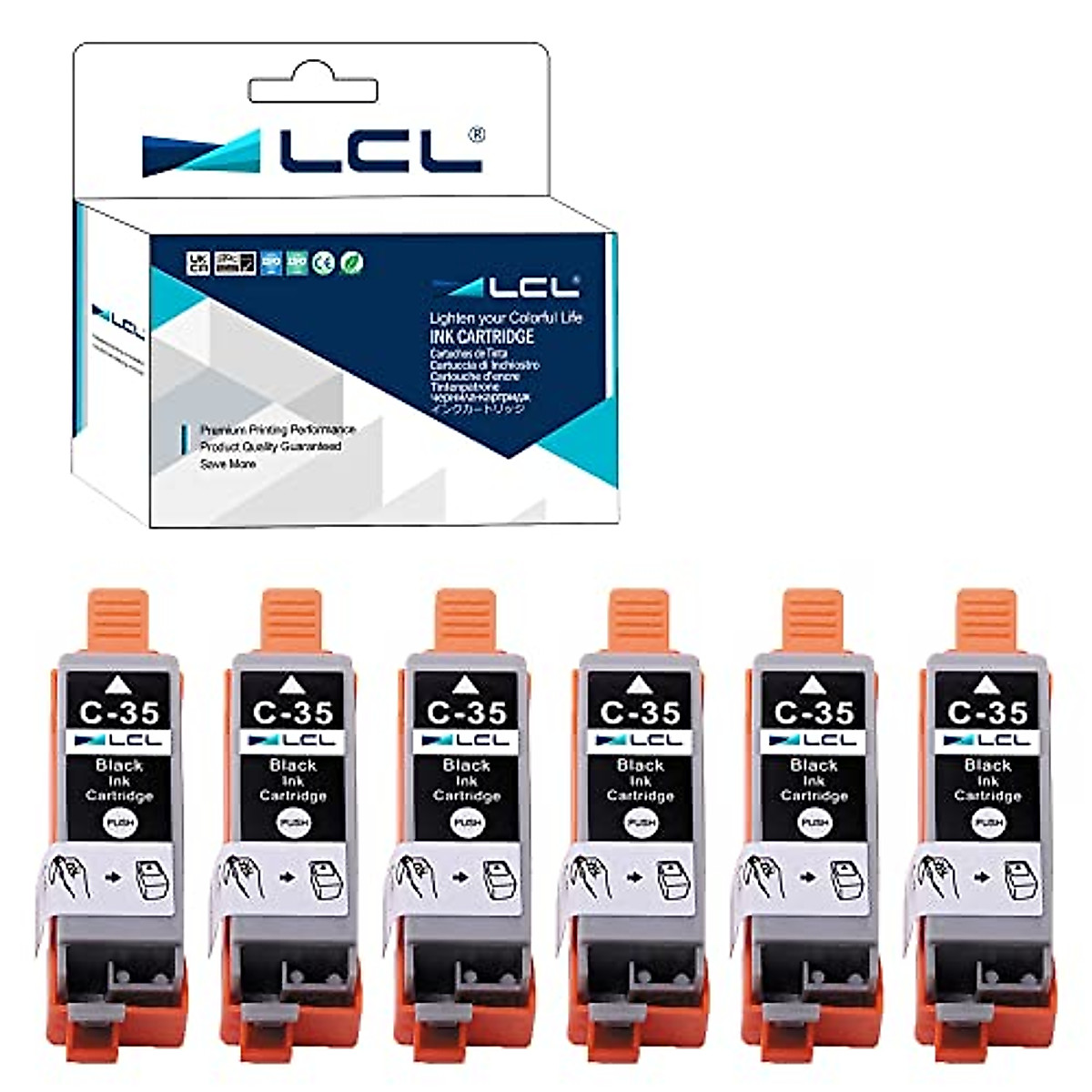 LCL Compatible Ink Cartridge Replacement for Canon PGI-35 PGI35 1509B002 PIXMA IP100B PIXMA IP100 PIXMA IP110 PIXMA mini260 PIXMA mini320 TR150 (6-Pack Black)