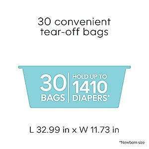 Diaper Genie Easy Roll Refill with 30 Bags | Lasts Up to 8 Months or Holds Up to 1410 Newborn Diapers Per Refill