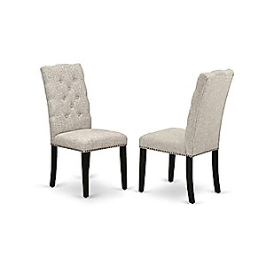 East West Furniture X677EL635-9 9-Piece Dining Set - Dinner Table Rectangular Top - 8 Beautiful Dining Chairs Padded Seat and Back (Distressed Espresso & Wire Brushed Black Finish)