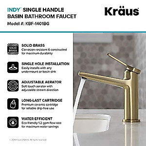 KRAUS Indy Single Handle Basin Bathroom Faucet in Brushed Gold, KBF-1401BG (2-Pack)