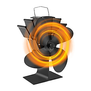 Aynaxcol 4 Blades Heat Powered Stove Fan Wood Burning Stove Fireplace Fan for Heated Air Eco Stove Fan Wood Log Burner Fireplace Silent Operation(Black)