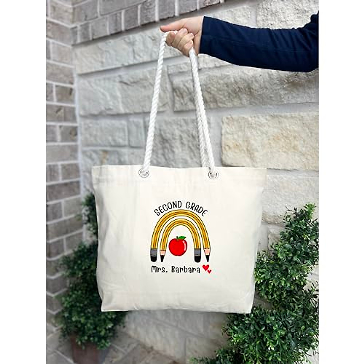 Personalized Second Grade Teacher Tote Bag, Gifts for 2nd Grade Teacher, First Day of at School Bag (Rope Bag : 25L 20"L x 15"H x 5"D 100% cotton, 26" rope handles)