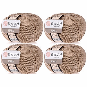 4 Skeins YarnArt Jeans 55% Cotton 45% Acrylic Yarn Blend Thread Crochet Hand Knitting Art Lot of 4skn 200 gr 696 yds (48-Beige)