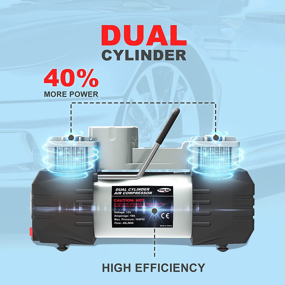 TOPDC Air Compressor Tire Inflator Portable Dual Cylinder Air Pump for Car Tires, Car Accessories, 12V DC Auto Tire Pump with Digital Pressure Gauge, 100PSI with LED Light for SUV, Truck, Car, Bicycle