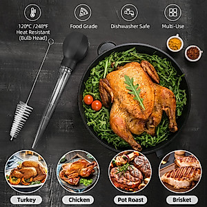 SCHVUBENR Large Turkey Baster with Cleaning Brush - Premium Baster Tool for Cooking - Easy to Use and Clean - Powerful Bulb Baster Syringe - Dishwasher Safe - Flavor Meat Poultry, Beef, Chicken(Black)