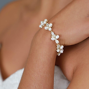 Mariell Freshwater Pearl Gold Bridal Bracelet, 6 5/8" Plus 1/2" Extender, Wedding Jewelry Gift for Women