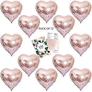 Rose Gold Heart Balloons - PACK of 12 - Premium Mylar Foil Heart Shaped Balloons for Valentine's Day Decor