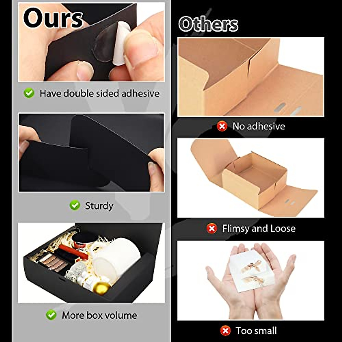 SWANGSA 16 Set Gift Boxes with Lids, 10.6''x8''x3'' Black Kraft Paper Gift Boxes For Presents, Bridesmaid Proposal Box with Ribbon and 70pcs Adhesive Dots,for Wedding, Packaging, Present, Birthday, Cupcake Boxes