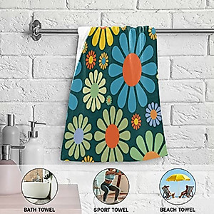 Hippie Flower Hand Towels Green Floral Towel Set of 2 Spring Summer Small Bath Towels Soft Guest Face Towel Bathroom Decorations Thin Kitchen Tea Dish Towels
