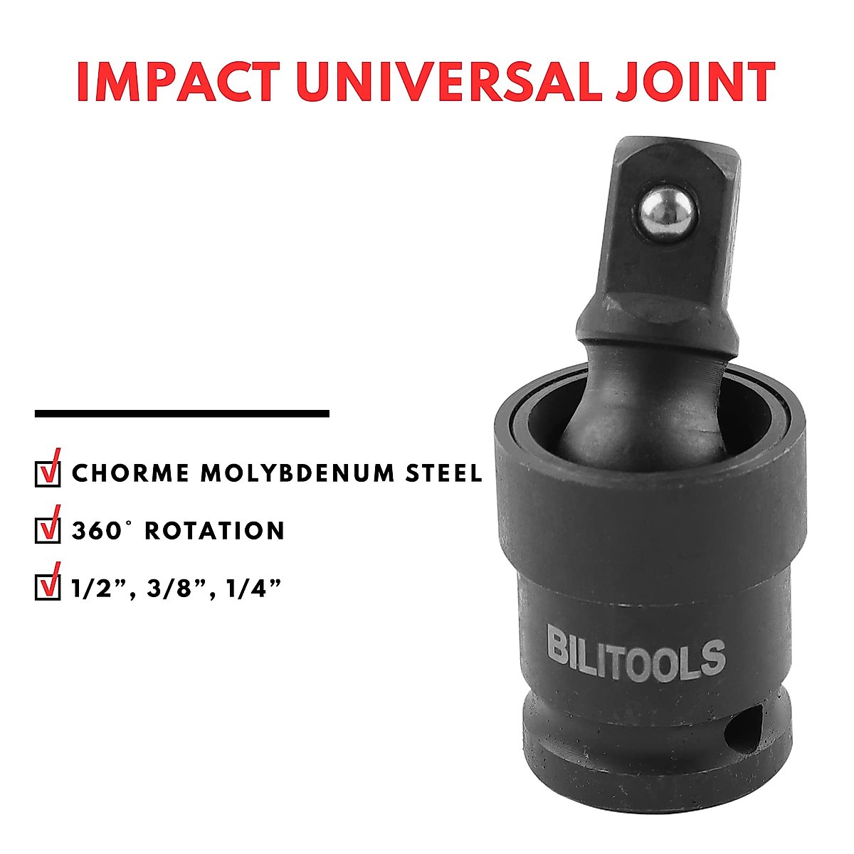 BILITOOLS Socket Adapter Set 17 Piece includes Reducer, Universal Joint Socket Set, Drill Adapter 1/4" 3/8" 1/2"