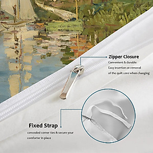 HOBBOY Claude Monet Painting Art 3 Pieces Duvet Cover Sets The Regattas at Argenteuil Printed Duvet Cover with Zipper 2 Pillowcases No Sheets Queen