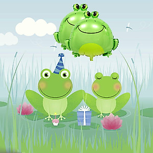 HORUIUS Frog Balloons Green Large Inflatable Air Cute Frog Foil Mylar Balloons for Baby Shower Insect Animal Themed Party Birthday Decoration Supplies 25.6 inch 5PCS