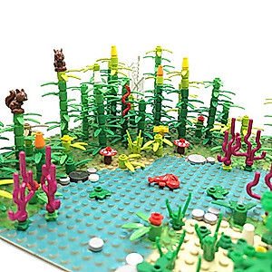 ZHX Rainforest Jungle Bridge Building Block Toys with 2pcs Baseplates(10x10 inches Each) Garden Bricks Accessories Bush Flowers Animals Coconut Trees for Classic Brick Block Toys