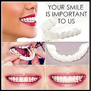 CHNLML Denture Teeth Temporary Fake Teeth Snap on Veneers, Simulation Braces Snap On Smile Tooth Cover Perfect Whitening One Size Fits Most Comfortable Denture to Make，Fix Confident Smile (2 Pcs)
