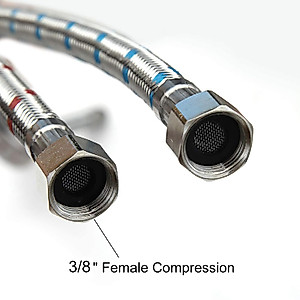 Bathfinesse 20-Inch Long Faucet Connector Braided Stainless Steel Bathroom Kitchen Faucet Flexible Supply Hose 3/8-Inch Female Compression Thread x M10 Male Connector, x 2 Pcs (1 Pair)