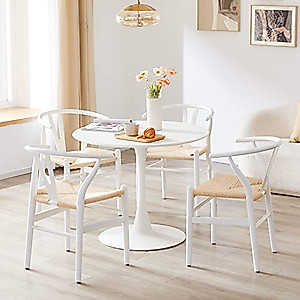 Farini Dining Room Chairs Wishbone Rattan Chair Solid Wood Armchairs Y Shaped Backrest Hemp Seat for Home Restaurant Fully-Assembled(Set of 2,White-Beige Seat)