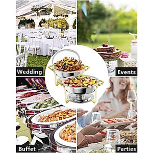 Halamine Chafing Dish Buffet Set, Round Chafers and Buffet Warmers Sets 4 Pack, 5Qt Stainless Steel Chafing Dishes for Buffet with Glass Lid, Food Warming Tray for Party, Dinners and Catering