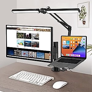 LED Desk Lamp, Desk Lamps for Home Office, 24W 1300lm Double Head Architect Desk Lamp, 28in Swing Arm Desk Light with Clamp, 3 Color Modes 10 Levels Dimmer Light for Working/Reading/Hobby Craft